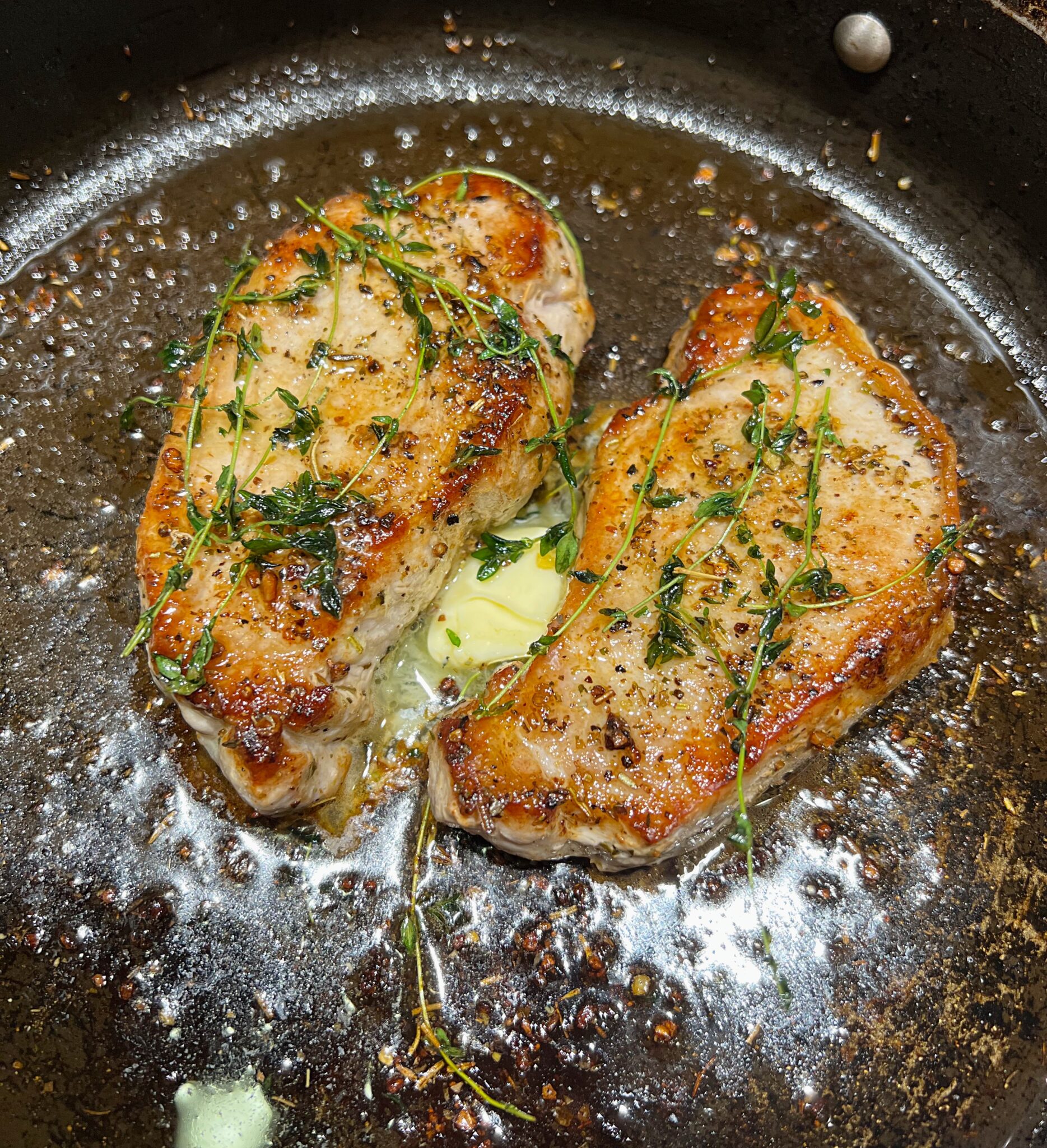 Pan Seared Herb Pork with Raspberry Reduction - Oliva!