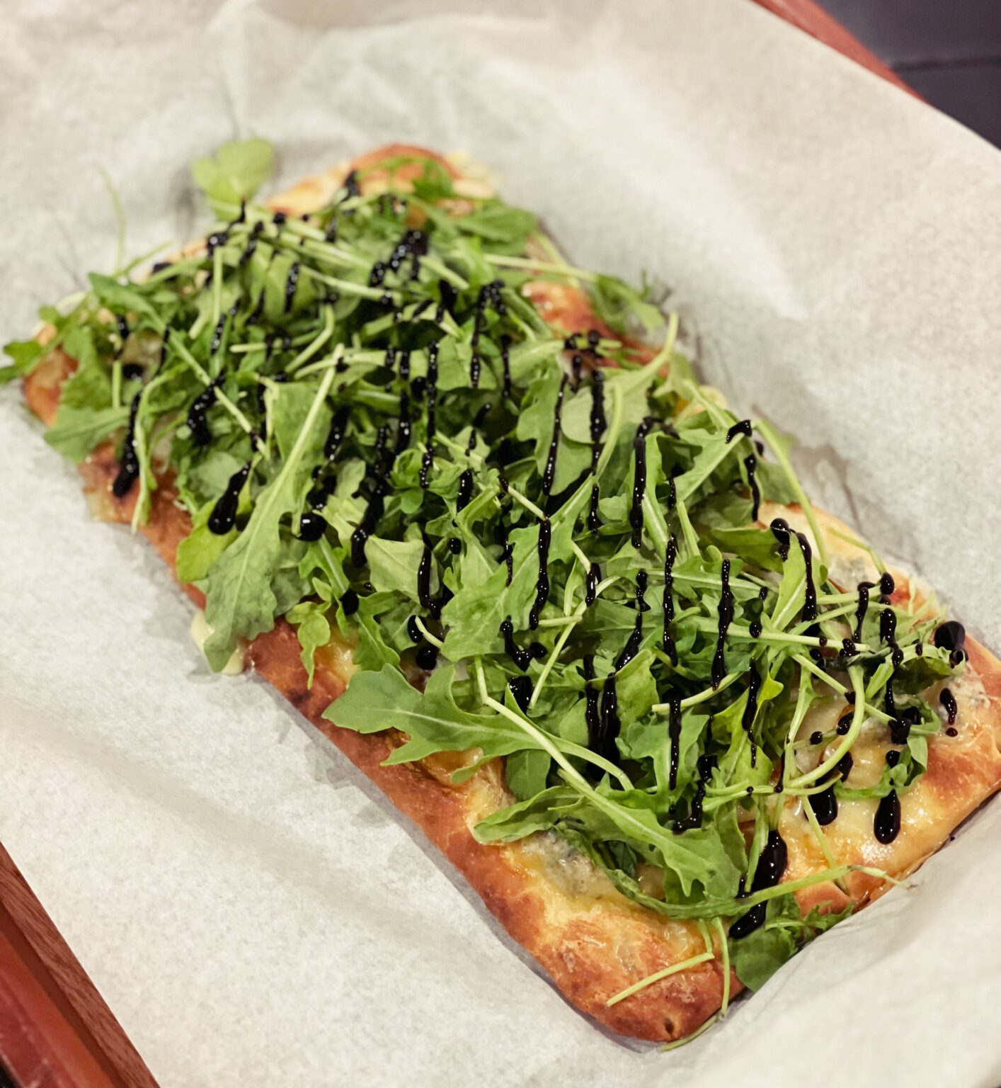 Brie & Pear Flatbread with Fig Balsamic Glaze - Oliva!